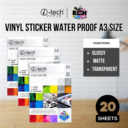 Vinyl Sticker Paper A3 Size GLOSSY/MATTE/TRANSPARENT 20 sheets per pack ...