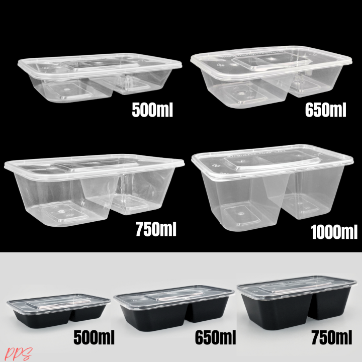 10pcs 2 Division Microwavable Container Plastic Disposable Lunch Box ...