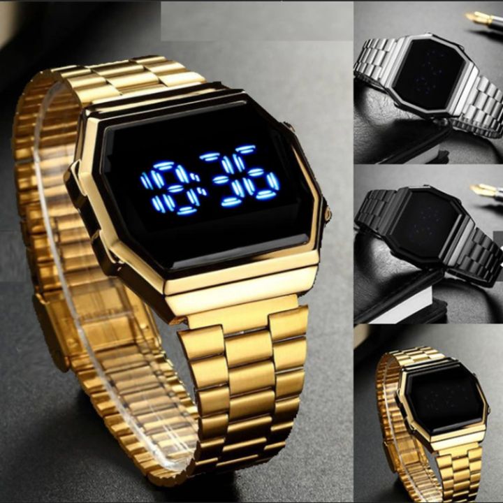 Jam Tangan LED Persegi Layar Sentuh Baru Tahan Air Unisex Metal Steel ...