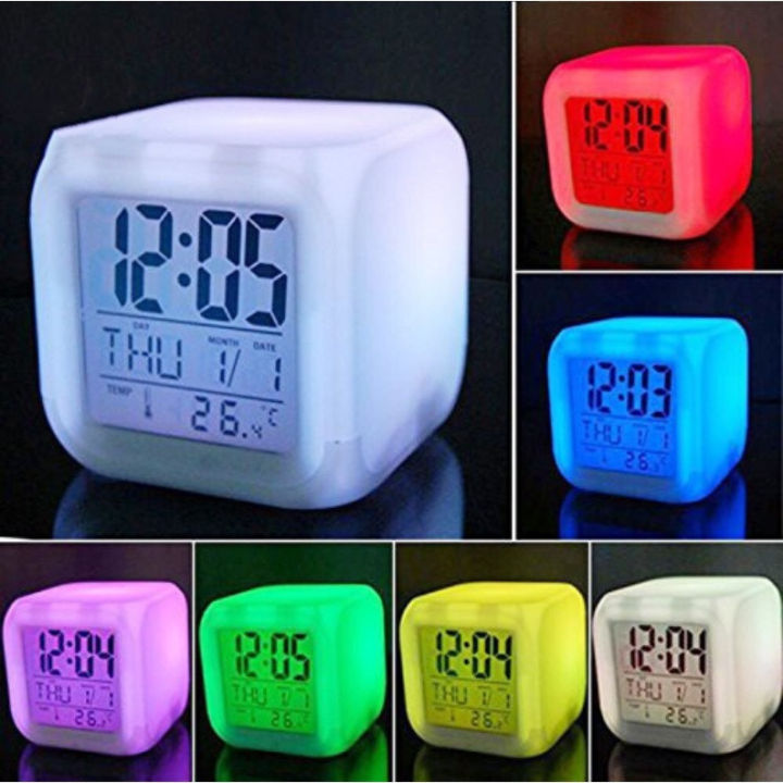 LED Digital Clock Cube Color Change Battery Desk Alarm Clock Cube 7 ...