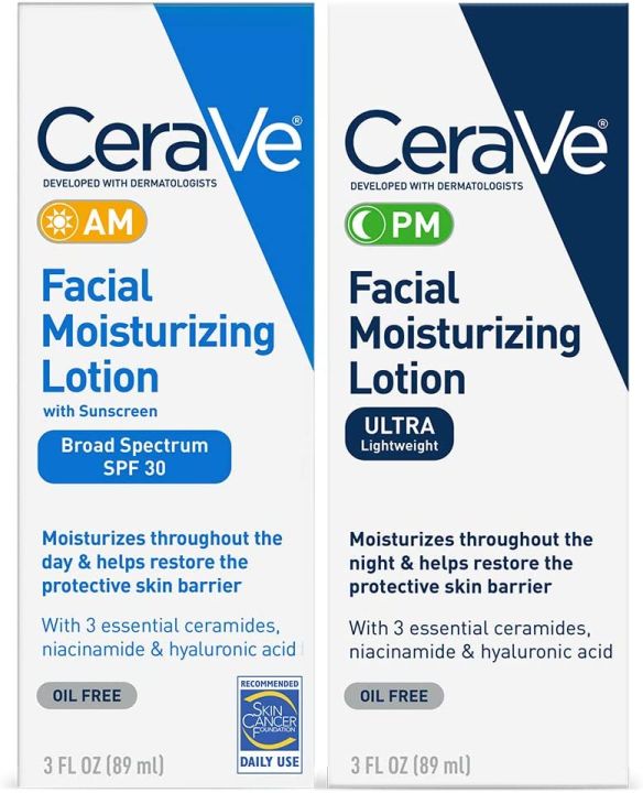 CeraVe AM Facial Moisturizing Lotion with SPF / PM Facial Moisturizing ...