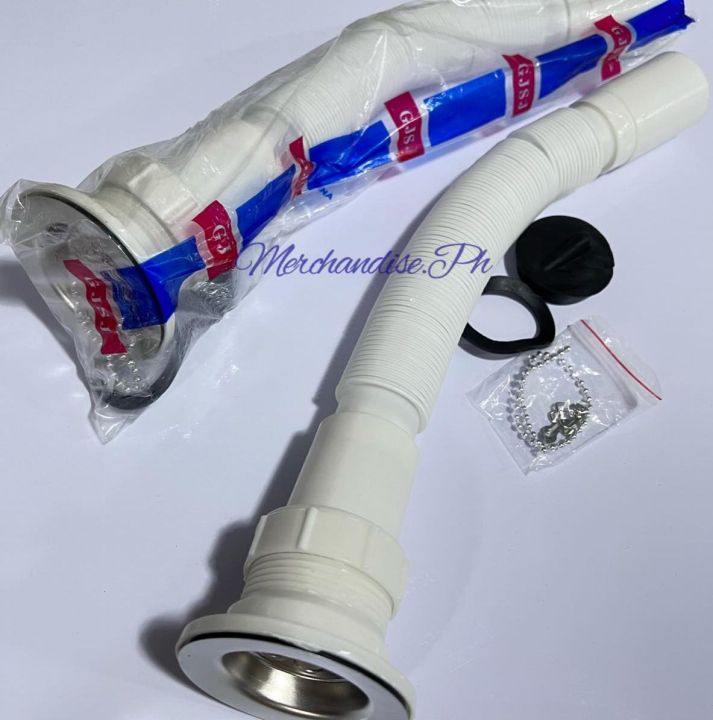 80cm Bath Sink Flexible Plastic Waste Pipe Hose Connector with Strainer ...