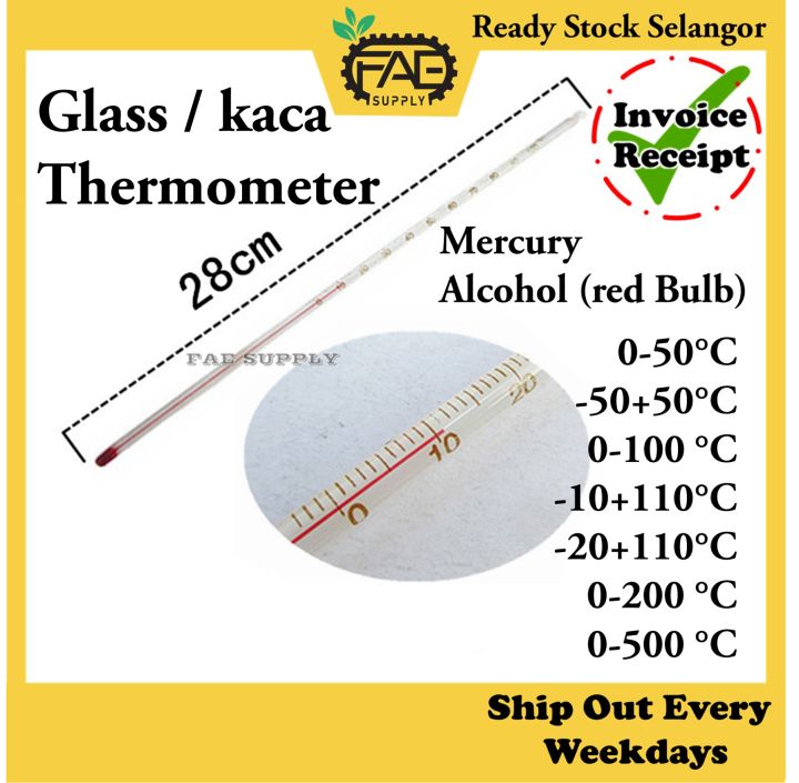 Glass thermometer 0-100 degree Celsius non mercury School Experiment ...