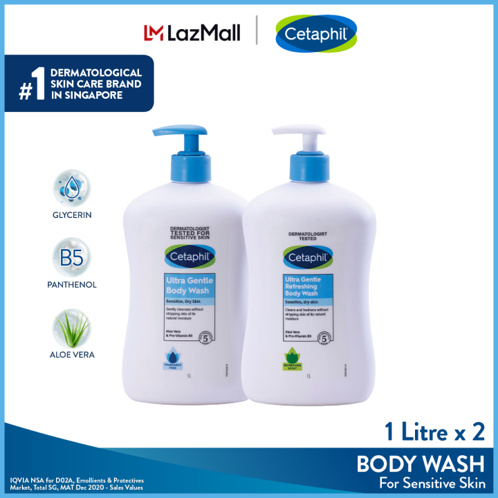 Cetaphil Ultra Gentle Body Wash 1L (Refreshing Scent + Fragrance Free ...