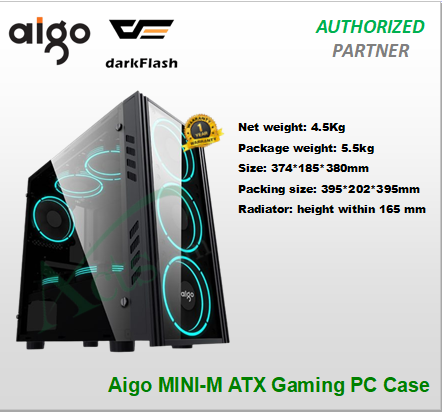 Darkflash Aigo MINI-M ATX Tempered Glass Gaming PC Case (Black) | Lazada
