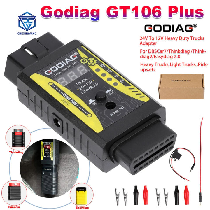 GODIAG GT106 PLUS 24V to 12V Heavy Duty Truck Converter Adapter for ...