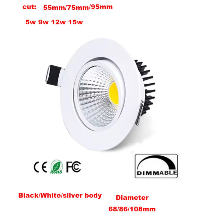 Dimmable 220V 5W 9W 18W COB Downlight LED Recessed Ceiling Lamp Spot ...
