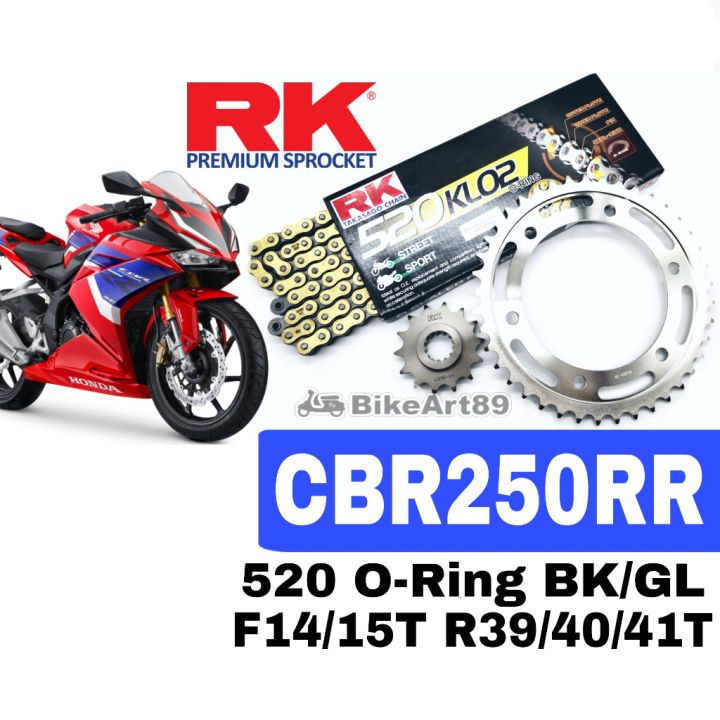 RK Sprocket Set Honda CBR250RR NEW RK520 KLO2 O-Ring Rivet Black / Gold ...