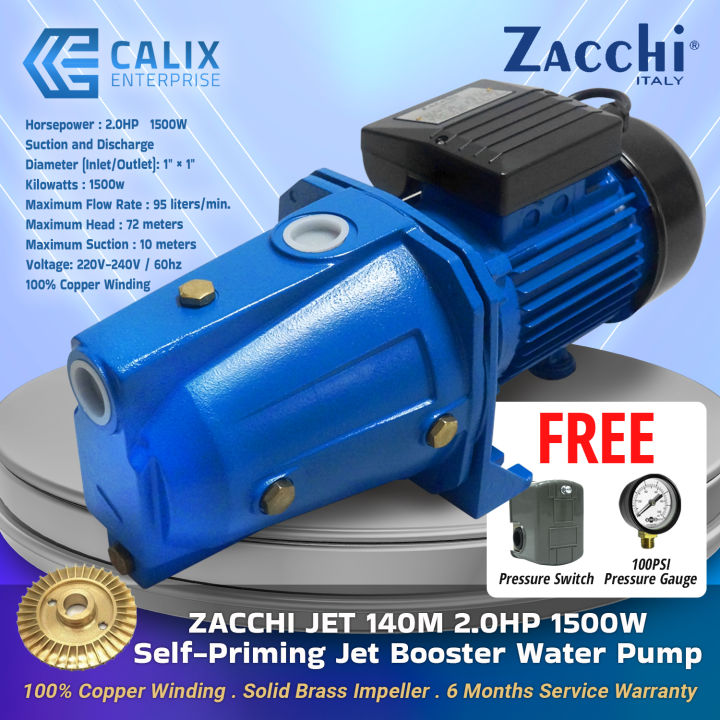 ZACCHI JET 140M - 2.0HP 1500W Self-Priming Jet Booster Water Pump 100% ...