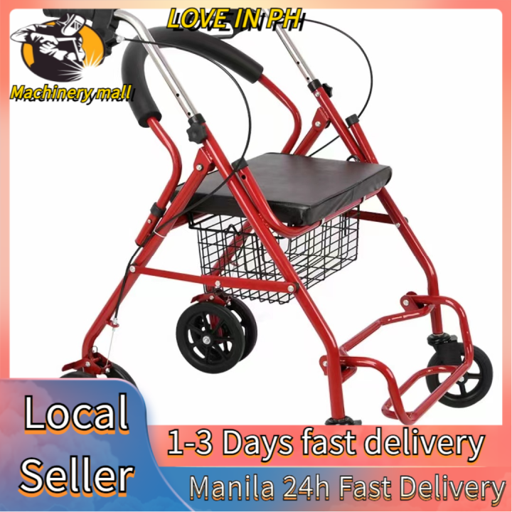 Elderly walker trolley can push and sit shopping cart elderly leisure ...