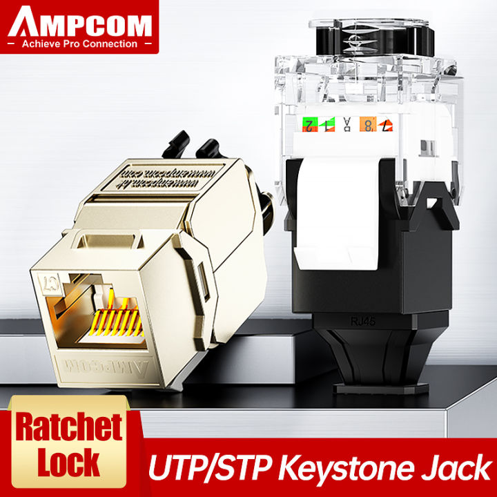 AMPCOM CAT7A CAT7 CAT6A CAT6 RJ45 Keystone Jack, Ratchet Lock STP/ UTP ...