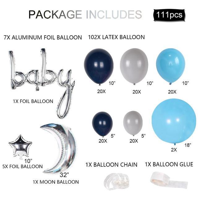 QIFU Dark Blue Gray Balloon Chain Set Astronaut Space Star Moon ...