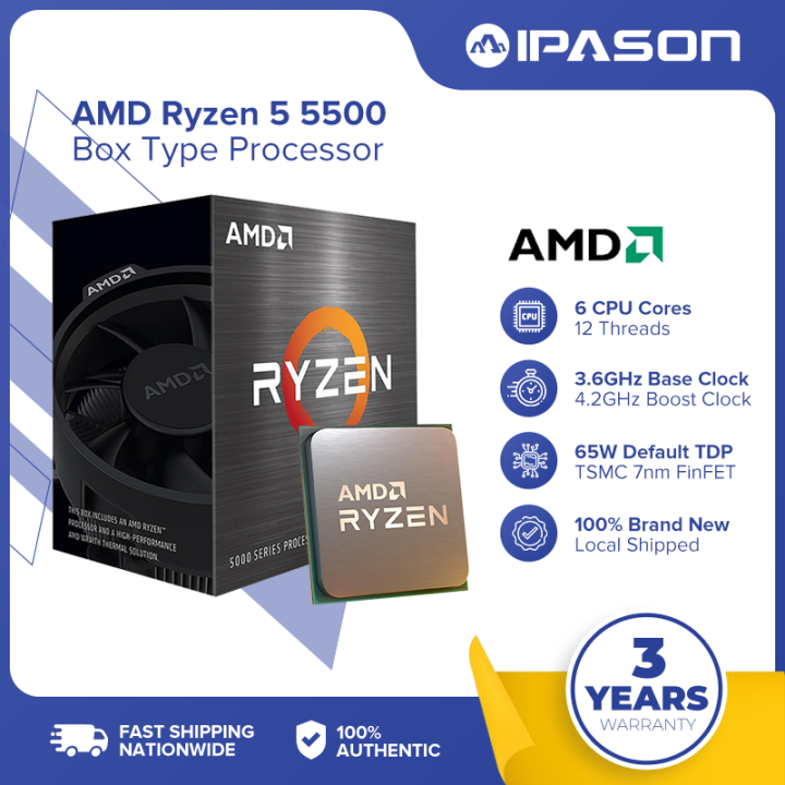 Ipason AMD Ryzen 5 5500 Desktop Processor (Socket AM4, CPU Cooler ...