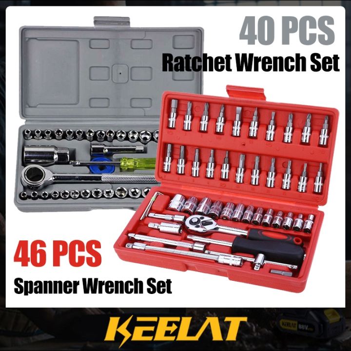 KEELAT 46Pcs Toolbox Set Chrome Vanadium Ratchet Wrench Socket Set ...