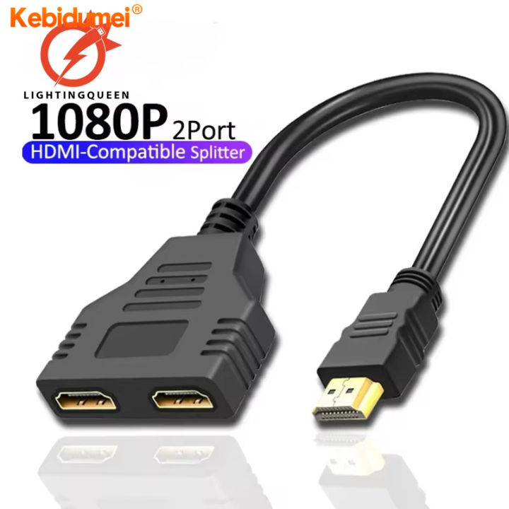Kebidumei HDMI-compatible Splitter Adapter Cable 1 Male To Dual HDMI ...