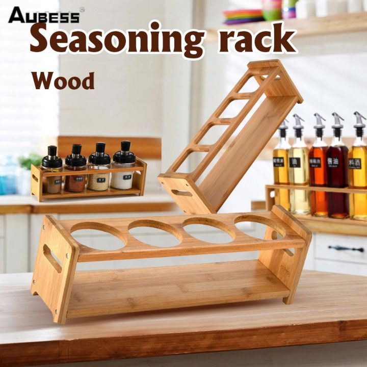 AUBESS Wooden Condiment Rack Spice Rack Oil Pot Rack Kitchen Helper ...