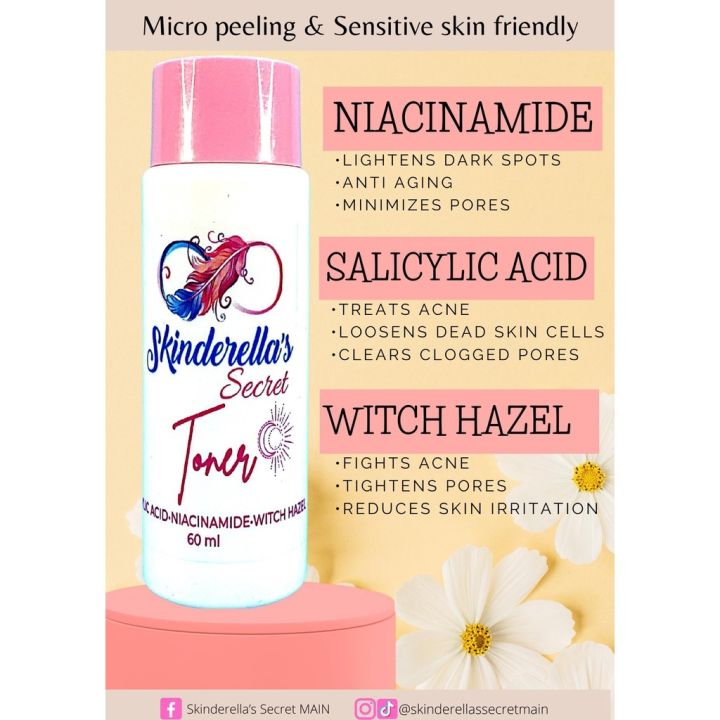 Skinderella's Secret TONER Niacinamide Salicylic Acid Witch Hazel Glass ...