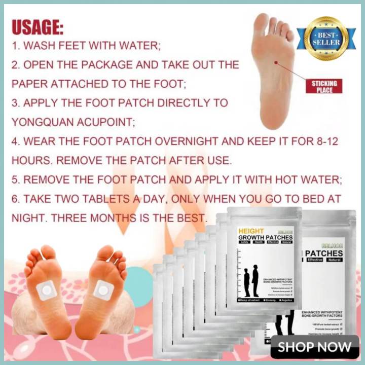ORIGINAL Height Enhancer Patch Grow Taller Foot Patch Increase Height ...