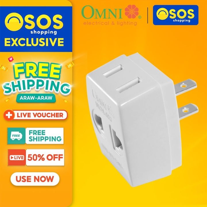 Omni Octopus Adapter Triple Tap to Flat Pin Plug Adaptor Outlet Socket ...
