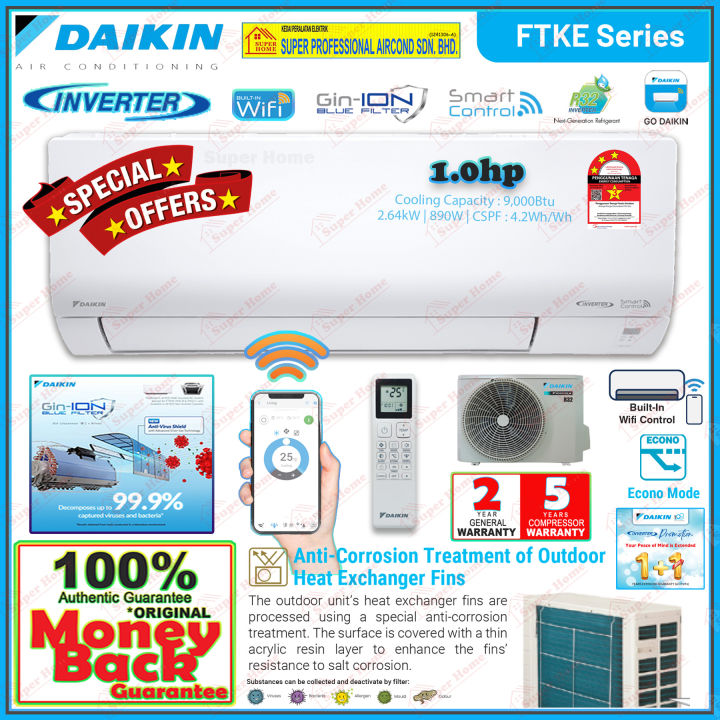Daikin R32 Inverter Air Conditioner FTKE25AV1MF & RKE25AV1M (WiFi) 1 ...