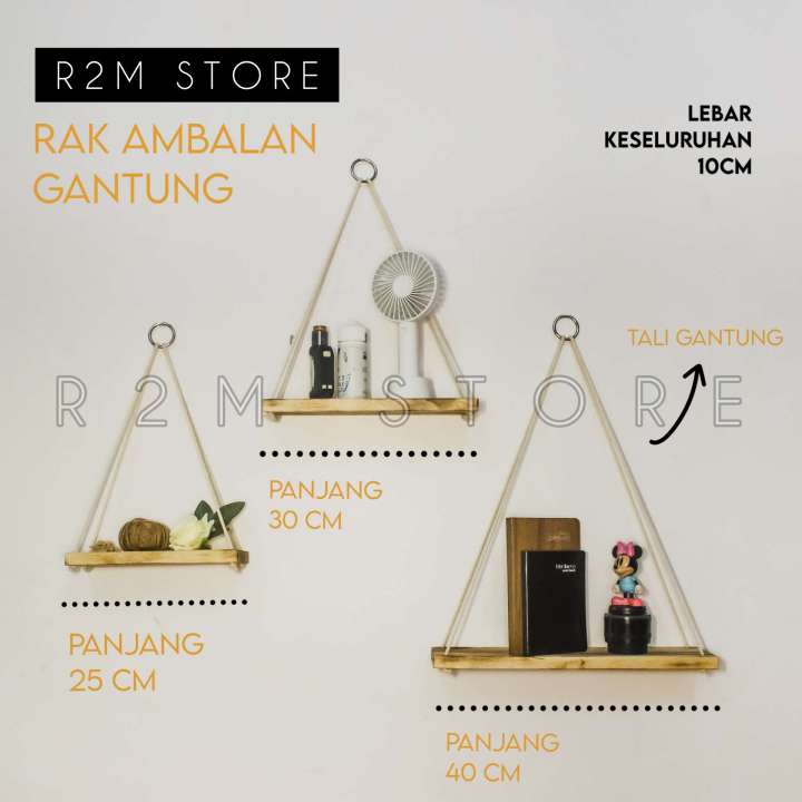 PAPAN RAK AMBALAN DINDING GANTUNG / 1 SET ISI 3 UKURAN + TALI + RING ...