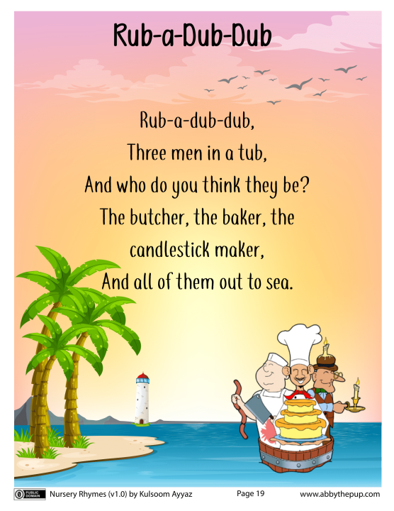 Rub-a-Dub-Dub Chart Nursery Rhymes A4 Laminated High Print Quality ...