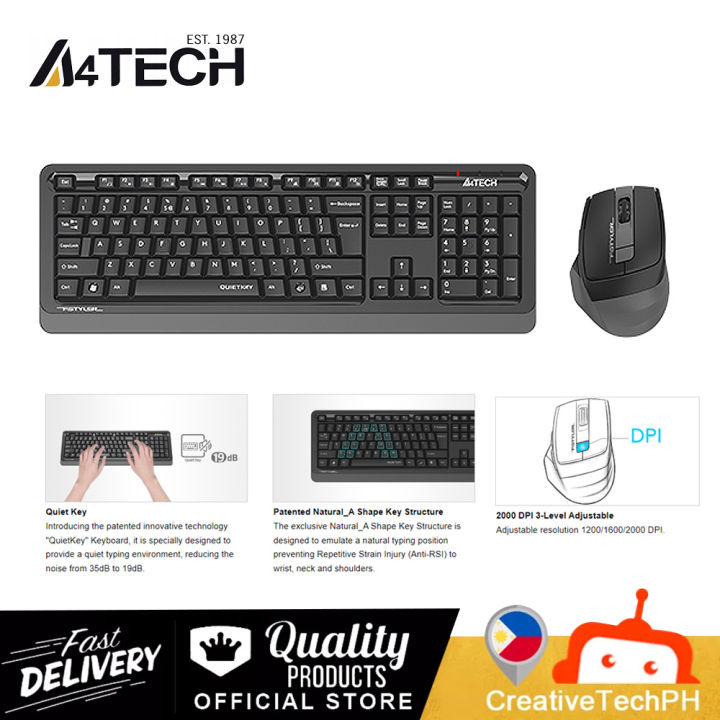 A4TECH FGS1035Q 2.4G QuietKey Desktop Set Wireless Mouse and Keyboard ...