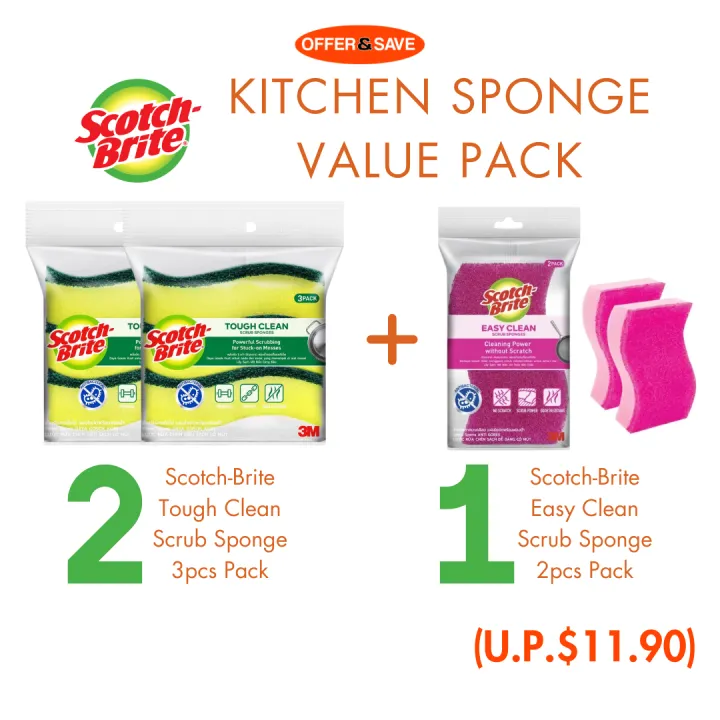 3M Scotch-Brite Kitchen Sponge Value Pack / 2 Tough Clean 3pcs Pack & 1 ...
