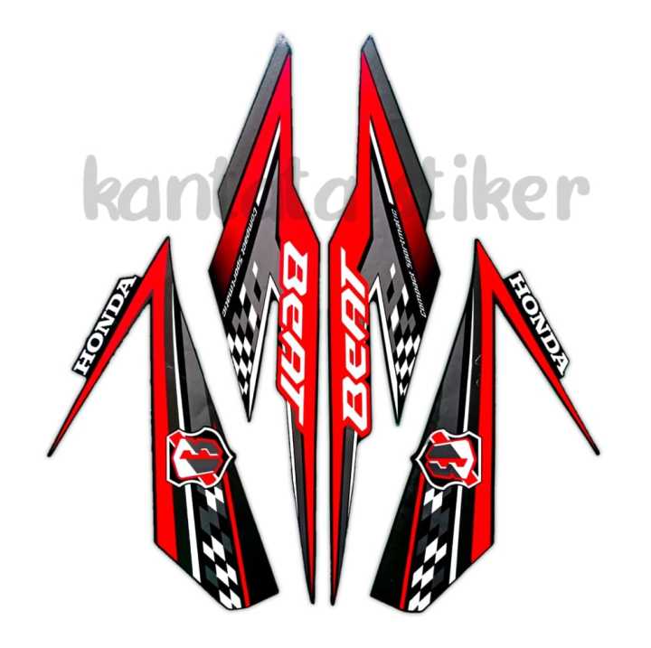 STIKER STRIPING LIS BODY MOTOR HONDA BEAT FI 2018 ESP FULL HITAM-MERAH ...