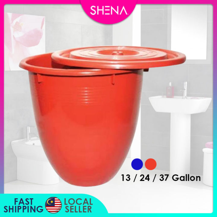 13 / 24 / 37 Gallon Big Plastic Pail with Cover for Bathroom Water ...