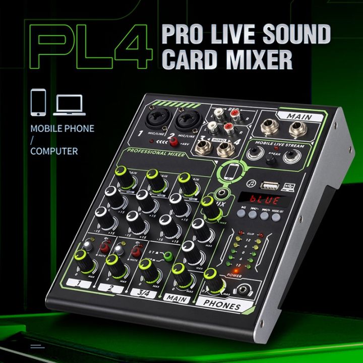 Live Sound Card Mixer Console PL4 PRO 4 Channel DSP Effects ...