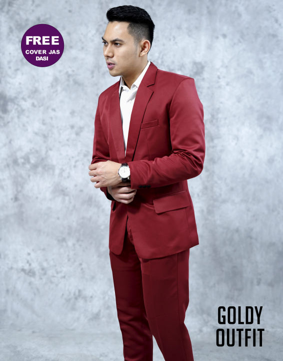 GOLDY OUTFIT - Jas Pria - Jas Merah Maroon | Lazada Indonesia