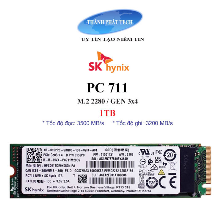 Ổ cứng SSD SK Hynix PC711 512GB/ 25GB M2 2280 PCIe Gen 3.0. Bảo hành 3 năm 1 ĐỔI 1- Hàng Chính ...