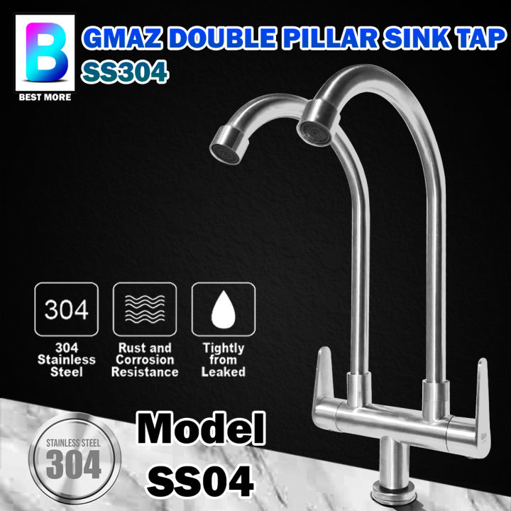GMAZ DOUBLE PILLAR SINK TAP(SS304) SS04 / DOUBLE PILLAR SINK TAP BLACK ...