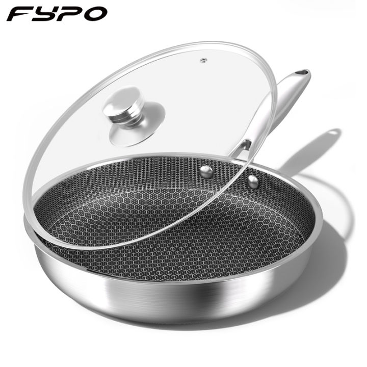 Fypo 304 stainless steel 28cm frying pan Honeycomb texture stir-fry ...