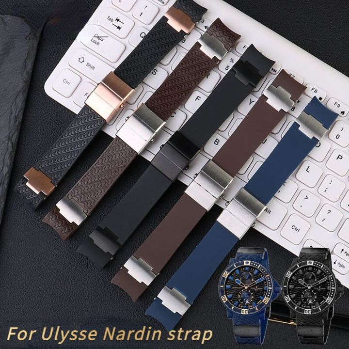 สำหรับ Ulysse Nardin Ruer สายนาฬิกาข้อมือซิลิโคน263นักประดาน้ำปลายโค้ง ...
