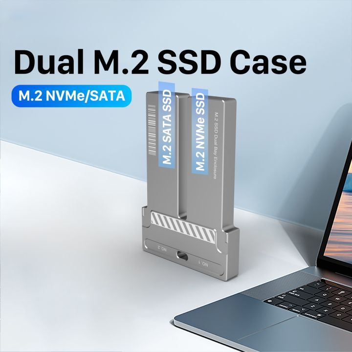 Official Shipment Dual Bay Dual Nvme M2 SSD Case 10Gbps USB3.2 Aluminum ...