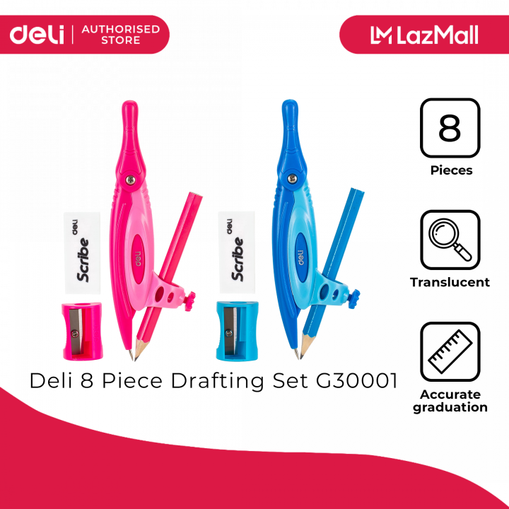 Deli School Supplies- 8 Piece Drafting Set G30001 [7525G30001] | Lazada PH