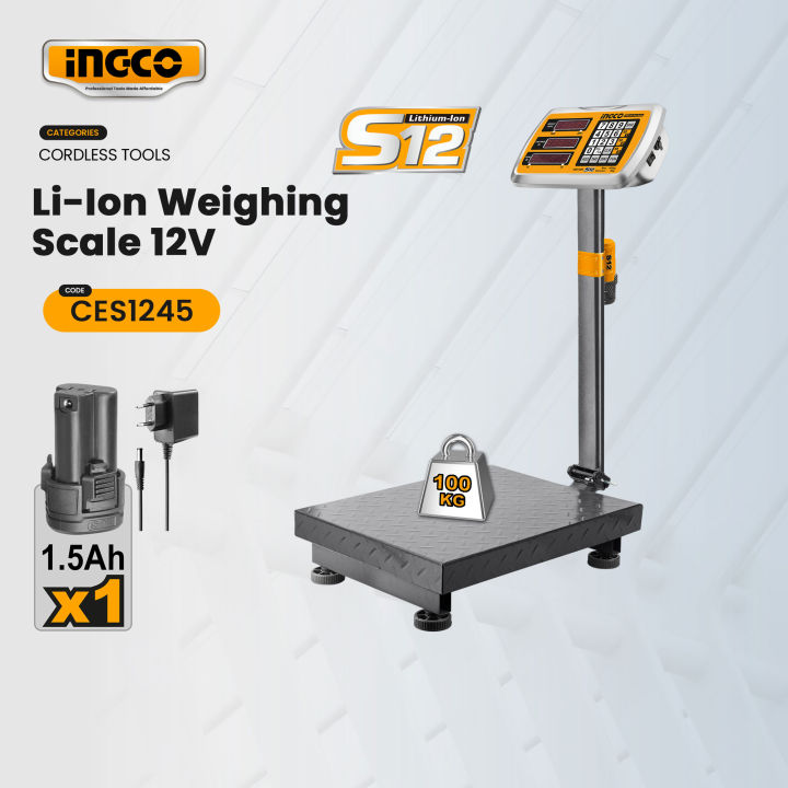 Ingco Lithium-Ion Cordless Battery Operated Weighing Scale 12V Digital ...