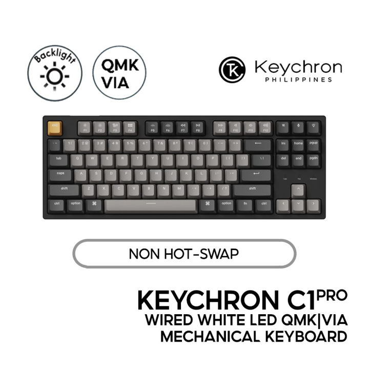 Keychron C1 Pro QMK/VIA Wired Mechanical Keyboard (TKL, Wired, White ...