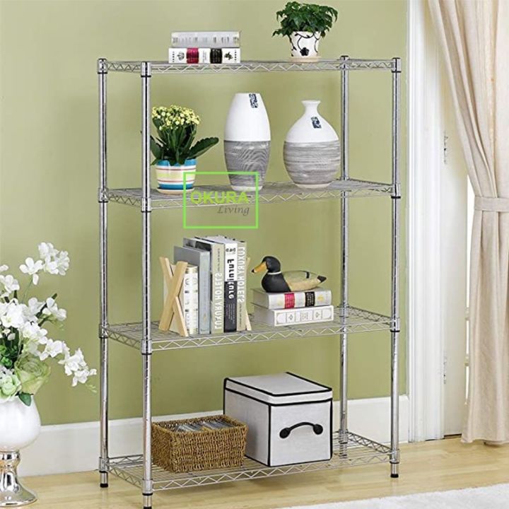 OKURA 3/4/5 Tier Multipurpose Heavy Duty Boltless Chrome Wire Shelving ...