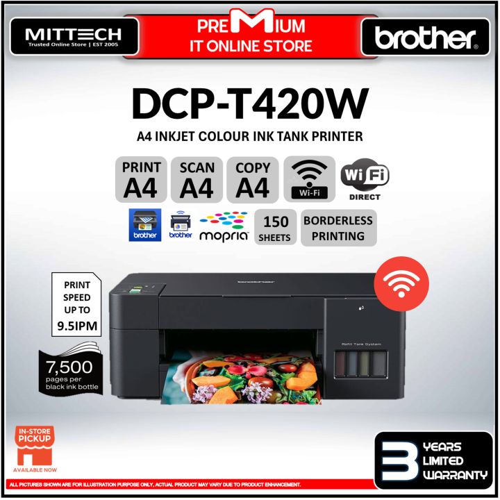 Brother Printer DCP-T420W A4 3-in-1 Wireless Colour Inkjet | Refill Ink ...
