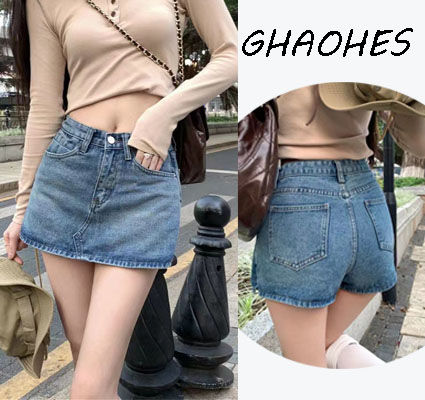 GHAOHES กางเกงยีนส์กระโปรง S-4XL ผ้าสบายและระบายอากาศ ผ้ายีนส์ไม่ยืดหยุ่น แฟชั่นและสง่างาม ลม ...