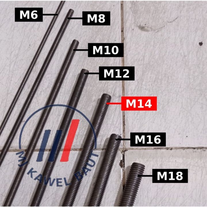 STUDBOLT / ASDRAT BESI M14 P2.0 PANJANG 1 METER LONG DRAT perkakas | Lazada Indonesia