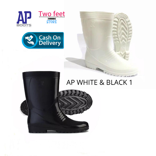 Sepatu AP Boots Karet Hitam dan Putih - AP Boots Black 1 size 36-44 ...