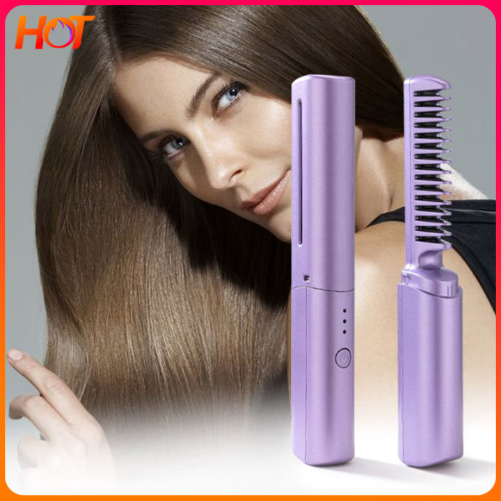 🔥 2 in 1 Straight Hair Comb Wireless Hair Straightener and Curler USB ...