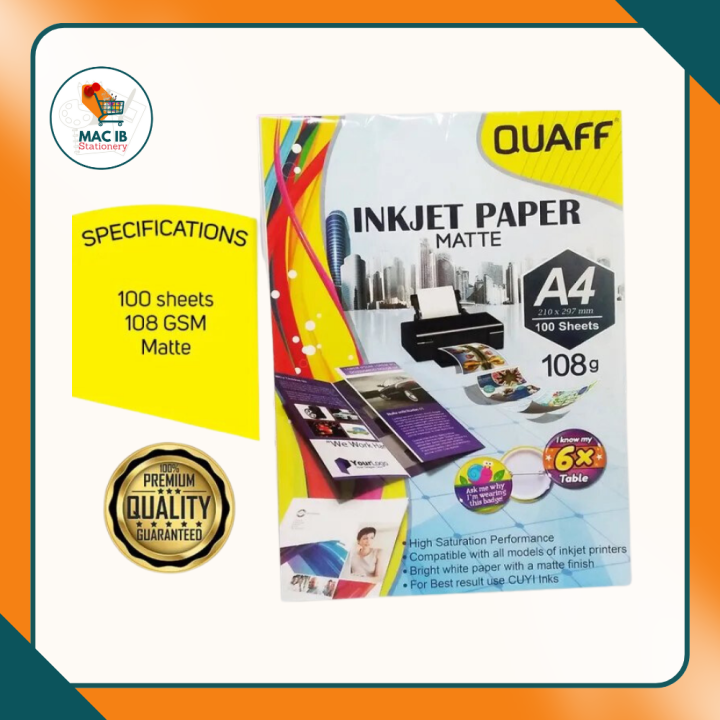 Inkjet Paper - 108GSM, A4 Size, Premium Quality Quaff Merry | Lazada PH