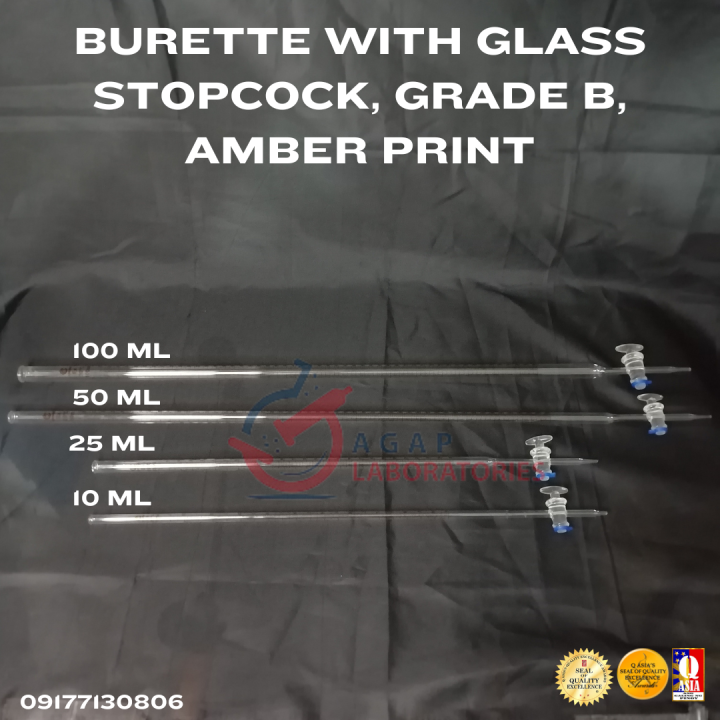 BURETTE WITH GLASS STOPCOCK, GRADE B, AMBER PRINT | Lazada PH