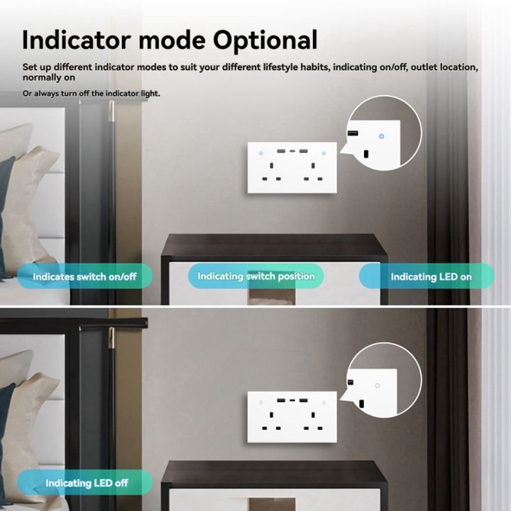 Tuya Smart Wall Socket UK Outlet 13A Touch Switch USB Type-C Charging ...