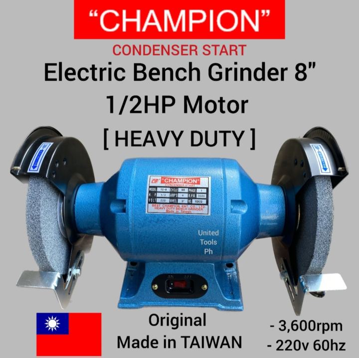 CHAMPION Original Made in TAIWAN Condenser Start Electric Bench Grinder ...